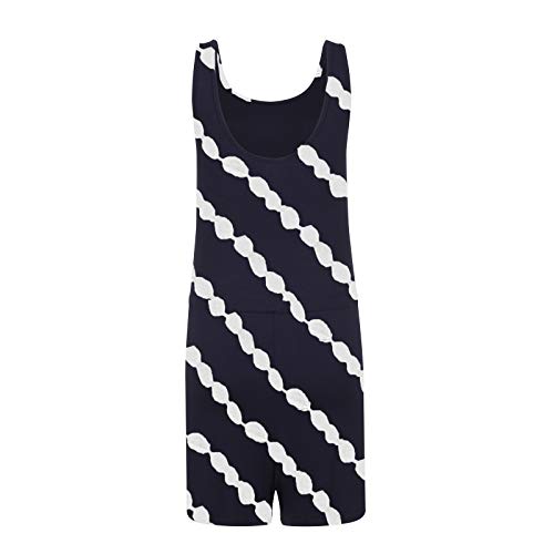 Bravetoshop Women's Rompers Round-Neck Sleeveless Casual Elastic Waist Short Pants Jumpsuit with Pockets (J-Blue,L)
