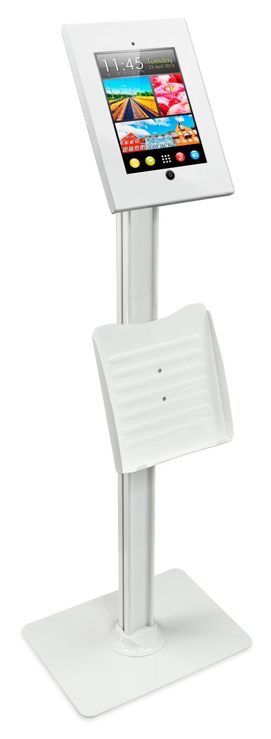 Mount-It! Anti-Theft iPad Floor Stand | Contact-Less iPad Floor Kiosk | Adjustable Locking Secure iPad Floor Mount with Document Tray for iPad 10.2 and 10.5, White