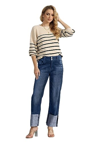 BWQ Womens High Waisted Straight Leg Mom Jeans Stretchy Boyfriend Denim Jeans