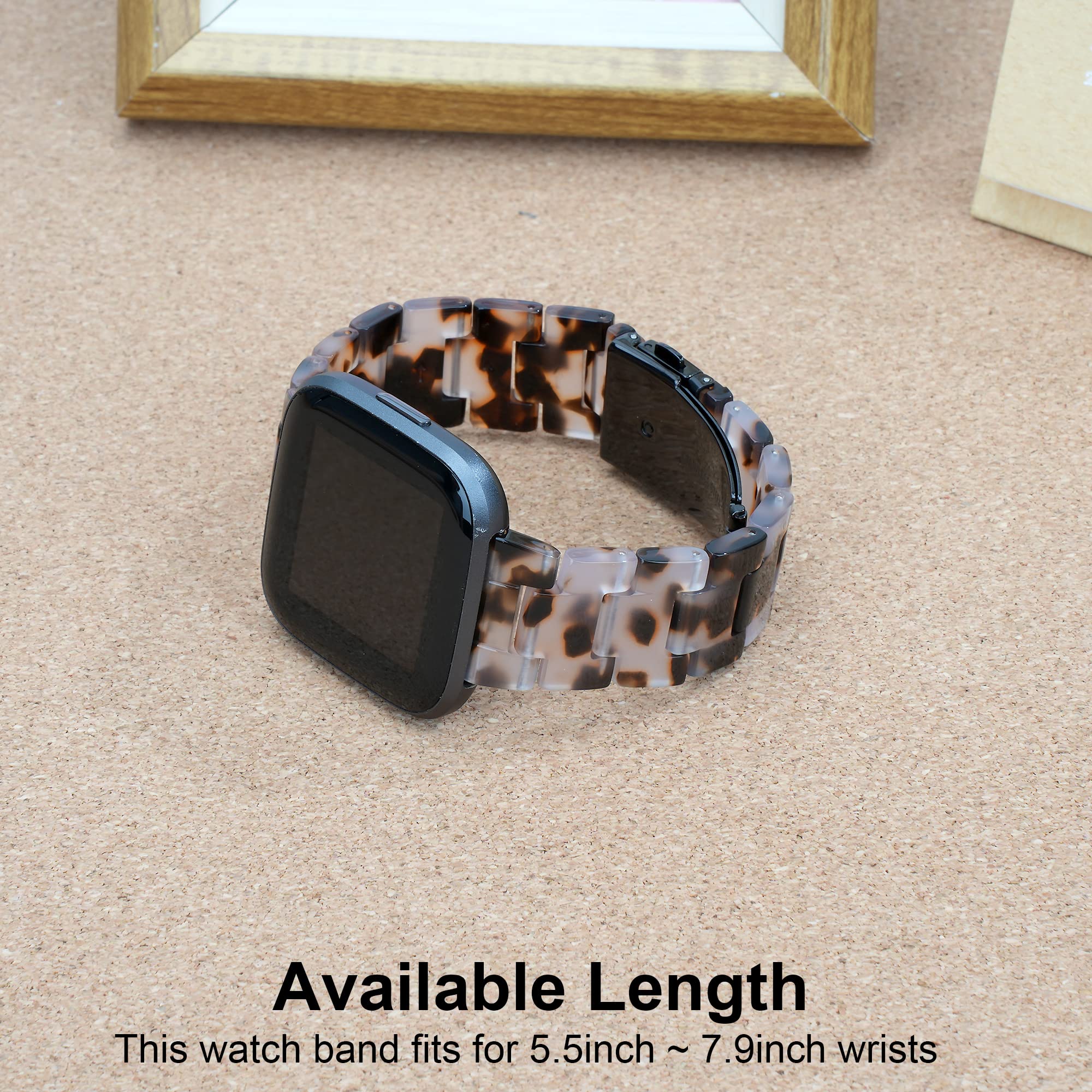 AWSMOR Compatible with Fitbit Versa 2 /Versa/Versa Lite Band Women men Resin Wristbands Strap with Metal Stainless Steel Buckle Replacement for Fitbit Versa 2 Smartwatch(Tortoise Flower)