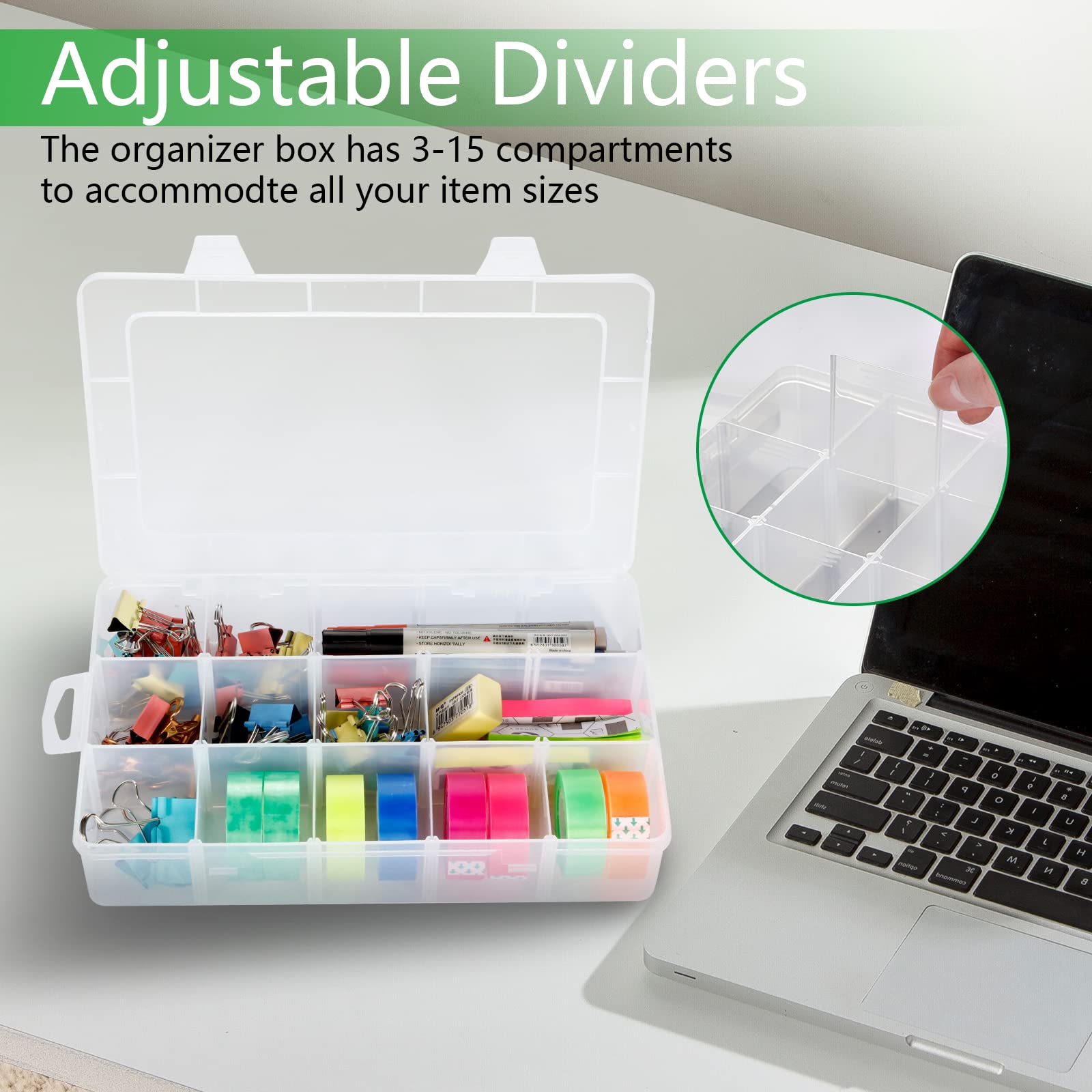 Bluedale 15 Grids Clear Craft Organizer Storage Box, Plastic Bead Container Organizers with Adjustable Dividers, Compartment Organizer Box for Art DIY, Jewelry, Earring, Screw, Small Parts