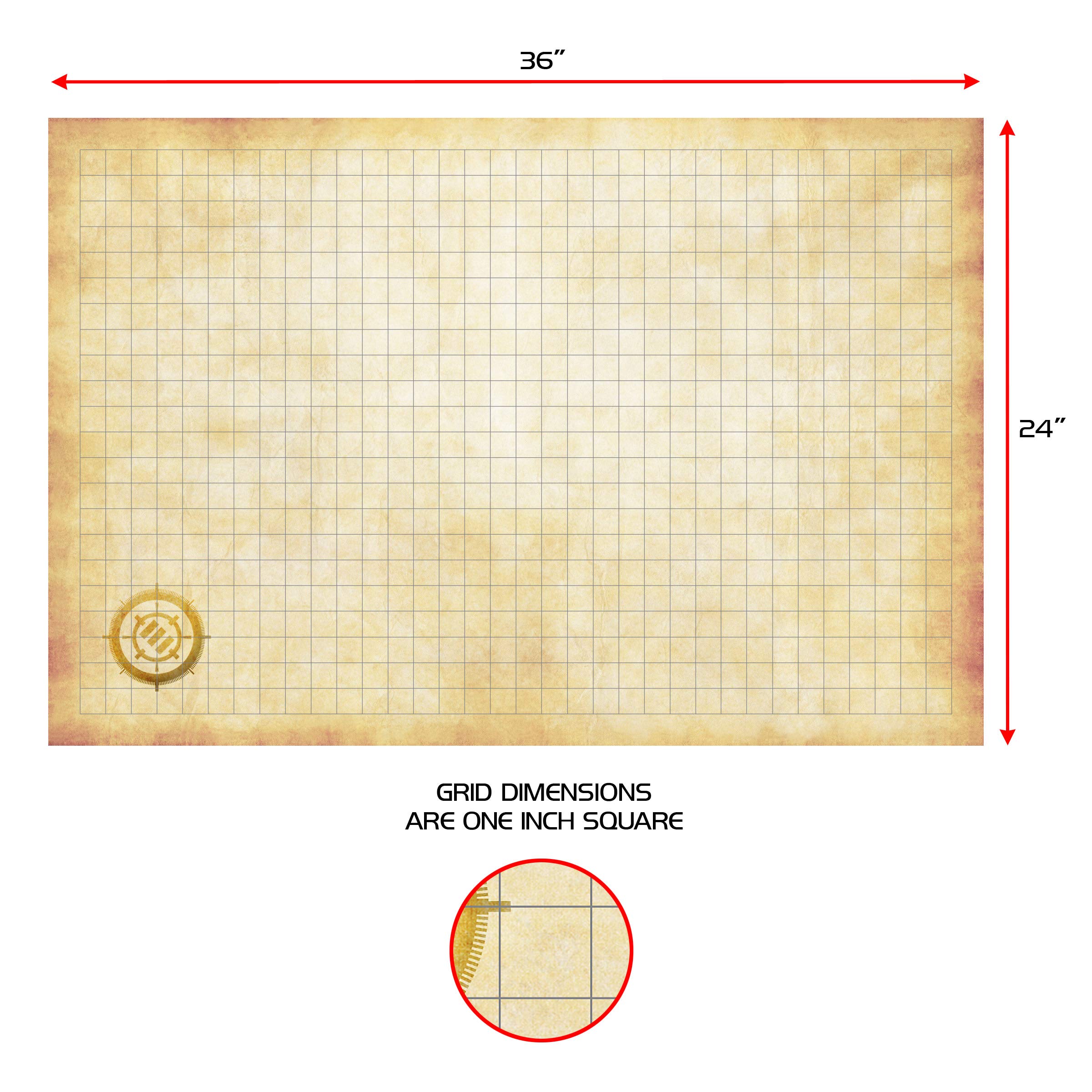 ENHANCE RPG Grid Mat - Tabletop DND Map (24x36 inch) Role Playing Dry Erase DND Mat Complete Gaming Set for Masters and Starters, Erasable Parchment Battle Grid Game Mat with Travel Pouch, Marker Kit
