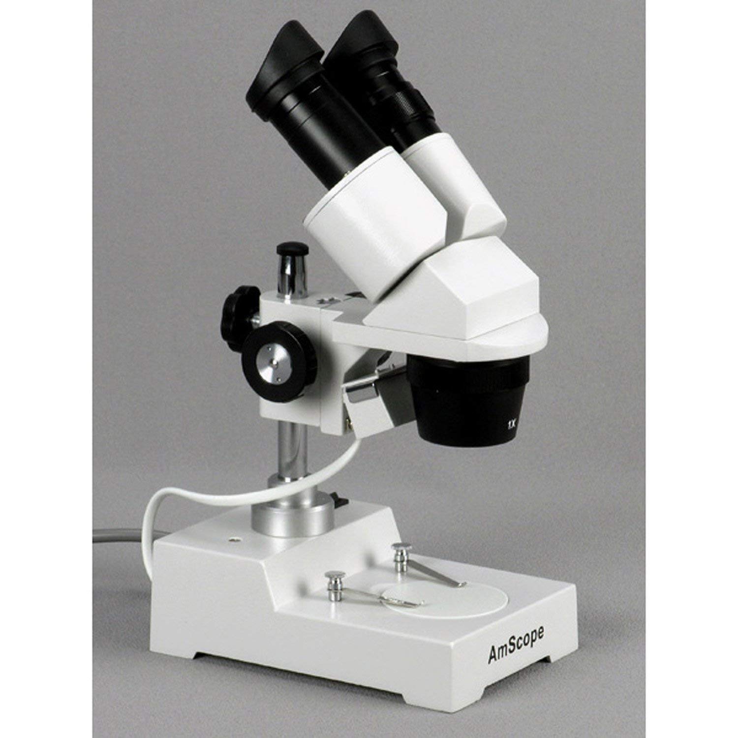 AmScope SE303-PZ-E Digital Binocular Stereo Microscope, WF10x and WF20x Eyepieces, 10X/20X/30X/60X Magnification, 1X and 3X Objectives, Tungsten Lighting, Reversible Black/White Stage Plate, Pillar Stand, 110V, Includes 0.3MP Camera and Software