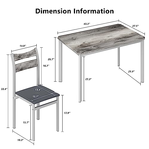 DKLGG Dining Table Set for 4, 43.3" Dining Room Table with 4 Upholstered PU Leather Chairs, Modern Wood Kitchen Table and Chairs Set, 5-Piece Dinette Set for Breakfast Nook, Small Places, Grey
