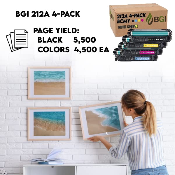 BGI Remanufactured Toner Cartridge Replacement for HP 212A 4-Pack for Use in M554 M555 MFP M578 | W2120A W2121A W2122A W2123A | TAA Compliant, STMC Certified, USA Remanufactured | with Chip