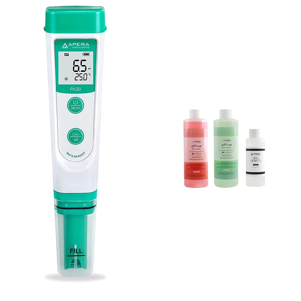 APERA INSTRUMENTS AI209 Value Series PH20 Waterproof pH Tester Kit, Âą0.1 pH Accuracy & n Buffer Solution Kit (pH 4.00 & 7.00), Plus 4oz. 3M KCL Storage Solution for pH/ORP Electrodes