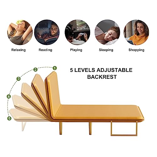 CIZIG Sofa Bed,74.8" L Futon Convertible Sleeper Sofa with 2 Pillows,Loveseat Sofa Bed, Adjustable Back Rest Couch,Small Leather Twin Sofa for Living Room,Bedroom,Movie Night,Honey-Orange