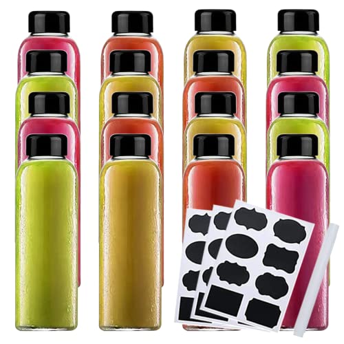 Datttcc 15 Oz Glass Water Bottles,Glass Juicing Bottles With Airtight Black Plastic Caps,Reusable Water Containers for Water,Juicing,Kombucha,Tea,Smoothies(16 Pack)