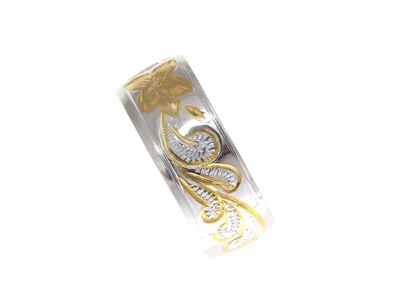 Arthur's Jewelry 925 sterling silver Hawaiian plumeria flower scroll yellow gold plated kuuipo band ring smooth edge size 8.5