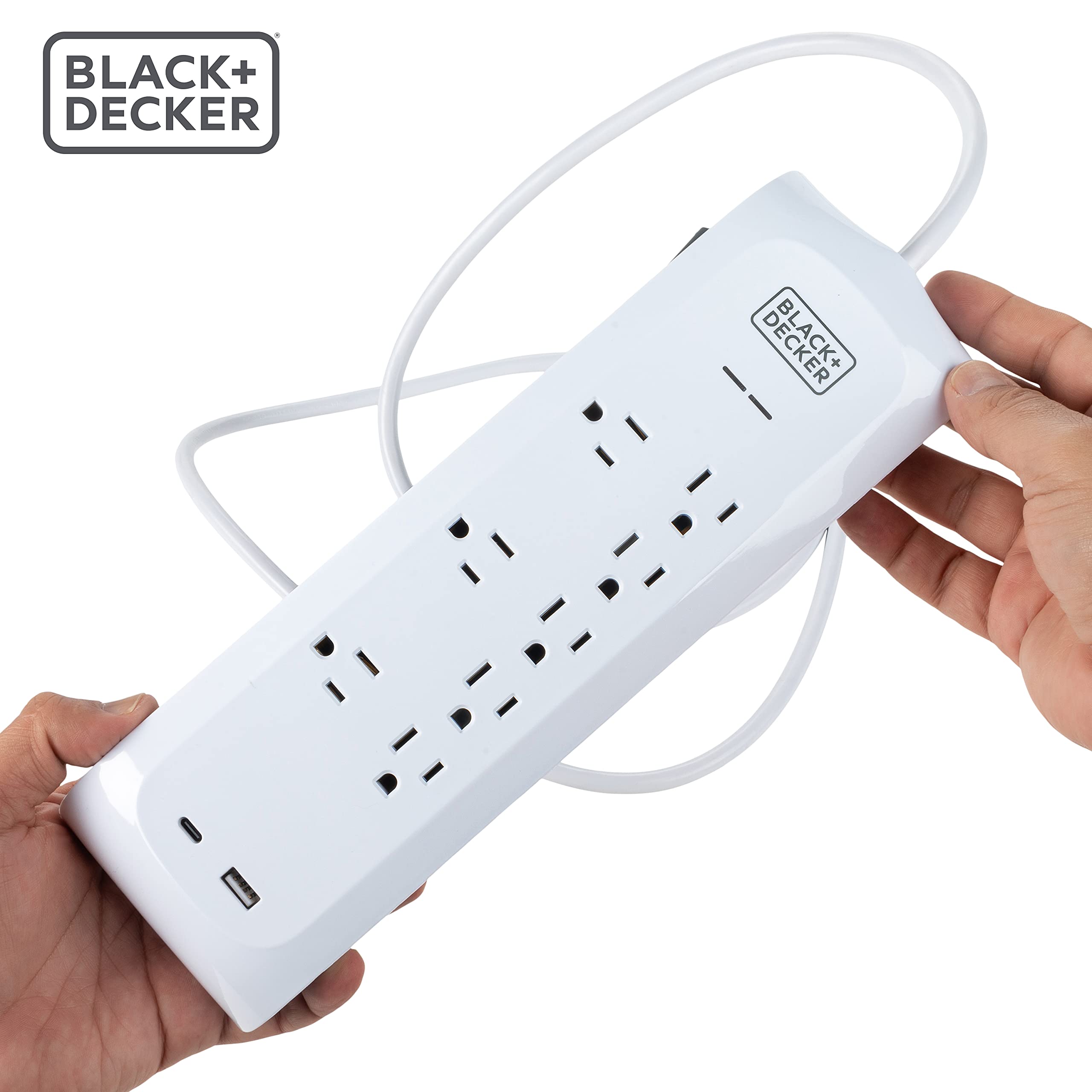 BLACK+DECKER Power Strip Extension Cord with 3 Grounded Outlets, 2 USB Charging Ports, 5 ft Cable - Indoor Charging Station Outlet Strip with Flat Plug - Premium Electrical Outlets & Accessories