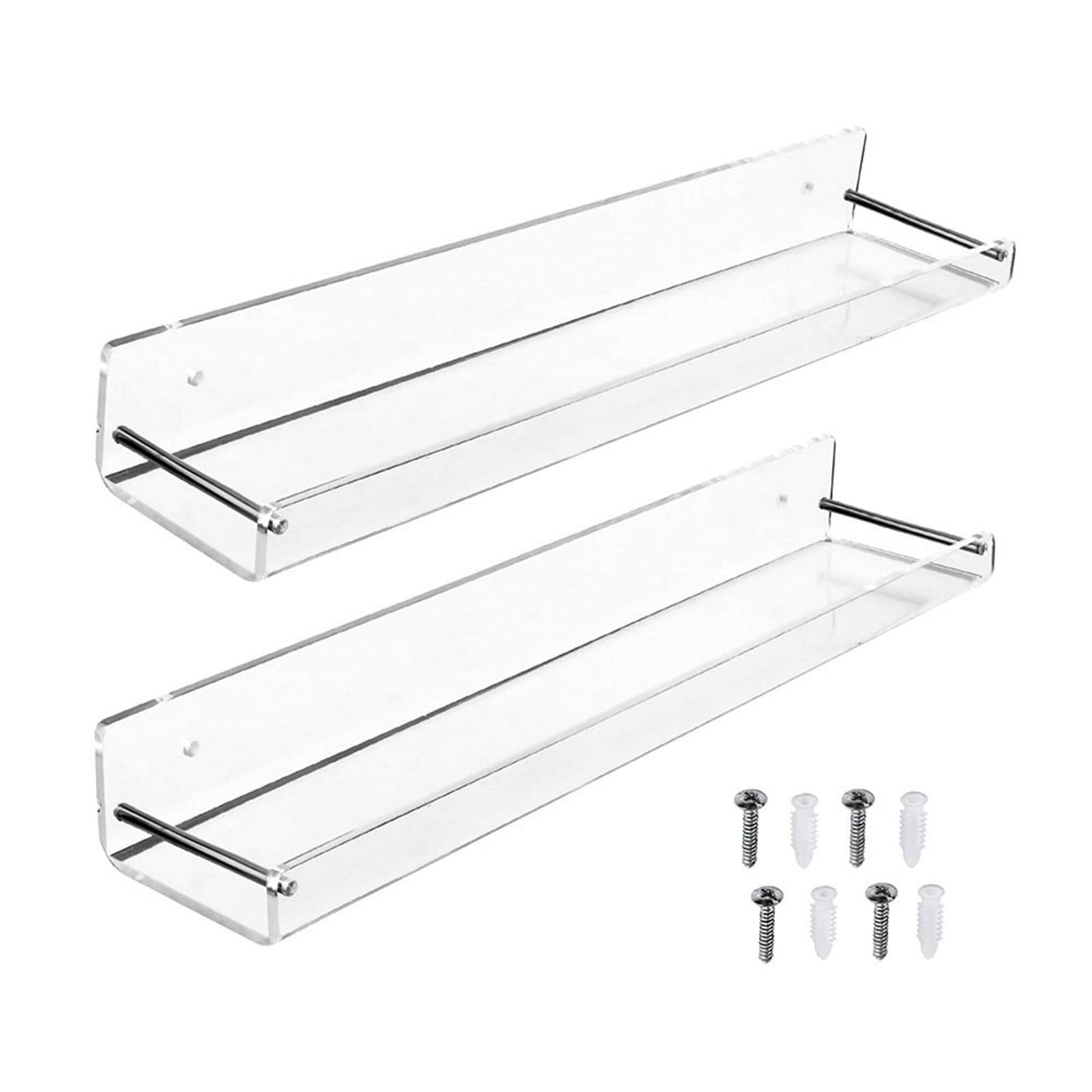 CALIDAKA 2pcs Acrylic Transparent Display Stand,Clear Acrylic Shelves,Wall Mounted Display Shelves for Bedroom, Living Room, Bathroom, Kitchen(30 x 9.5 x 5 x 0.3cm)