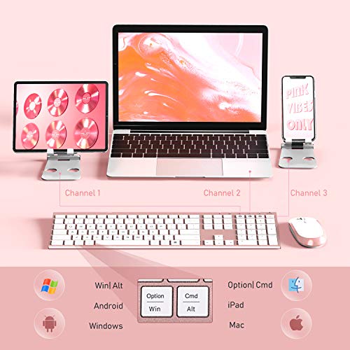Bluetooth Keyboard Mouse, Multi-Device Wireless Keyboard Mouse Combo, Ultra Slim, Rechargeable, Dual-Mode(Bluetooth 4.0 + USB), for Windows/Mac OS (Rose Gold)