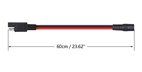 CERRXIAN 60cm 14AWG DC 5.5mm x 2.1mm Female to SAE 2 Pin Quick Disconnect Wire Harness Extension Cable for Portable Powers, Motorcycle Solar Panel Charger (F Black)