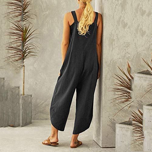 Bravetoshop Women's Casual Baggy Overalls Sleeveless Suspender Jumpsuit Wide Leg Romper with Pockets (Black,XXXXL)