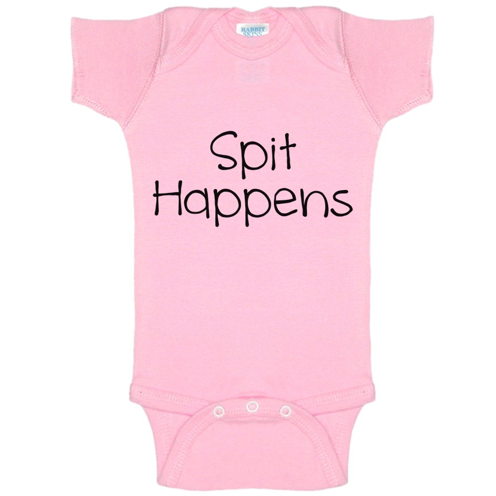 Spit Happens Funny Baby Bodysuit Infant (Pink, 12 Months)