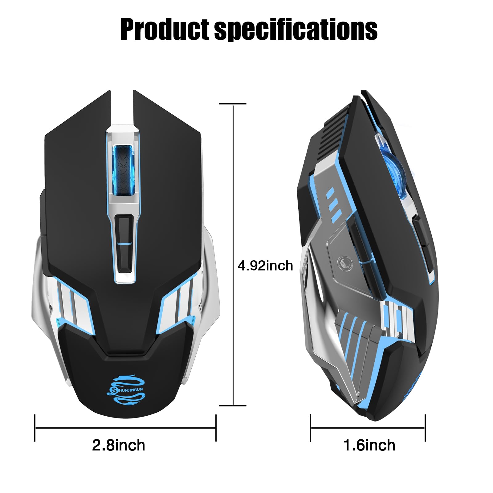 Bluetooth Mouse, Rechargeable Wireless Gaming Mouse, 3 Modes(BT5.0+BT3.0+USB), 7 Color RGB Mouse Ergonomic Computer Mice with 3 Adjustable DPI Levels, for PC Laptop Mac Chromebook Tablet - White