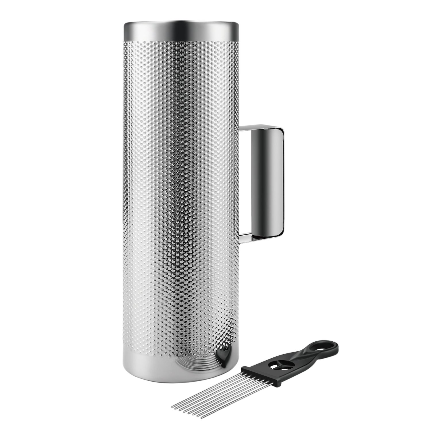 Flexzion Metal Guiro with Scraper Shack 5" x 12" - Merengue Guira Dominicana - Round Cylinder Stainless Steel Hand Musical Instrument Percussion for Jazz Bands, Concerts, and Live Performances