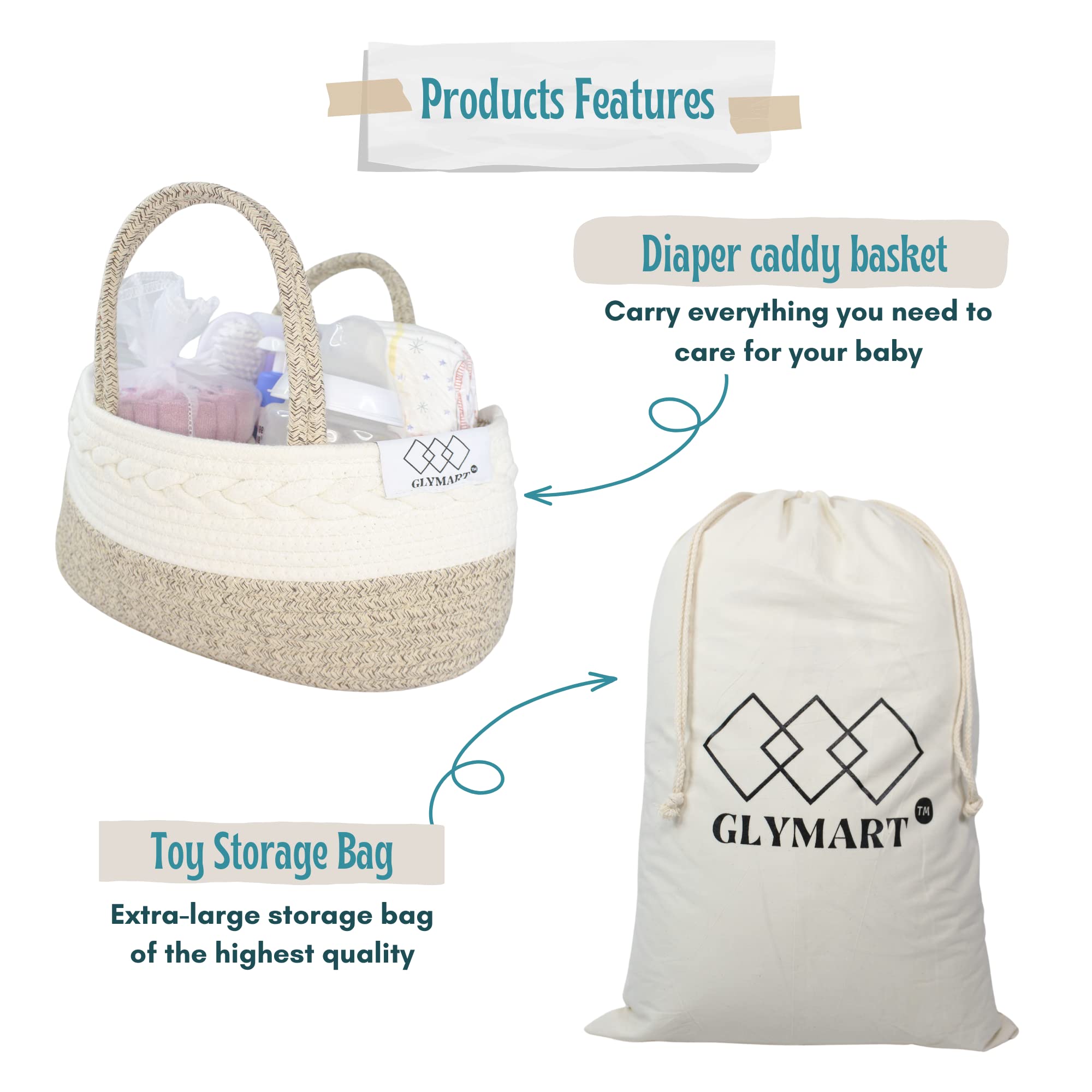 Baby Changing Basket-Diaper Caddy Organizer-Thick Foam Soft Pad & Waterproof Cover w/an Ultrasoft Blanket-Changing Table Topper-6 Piece Set