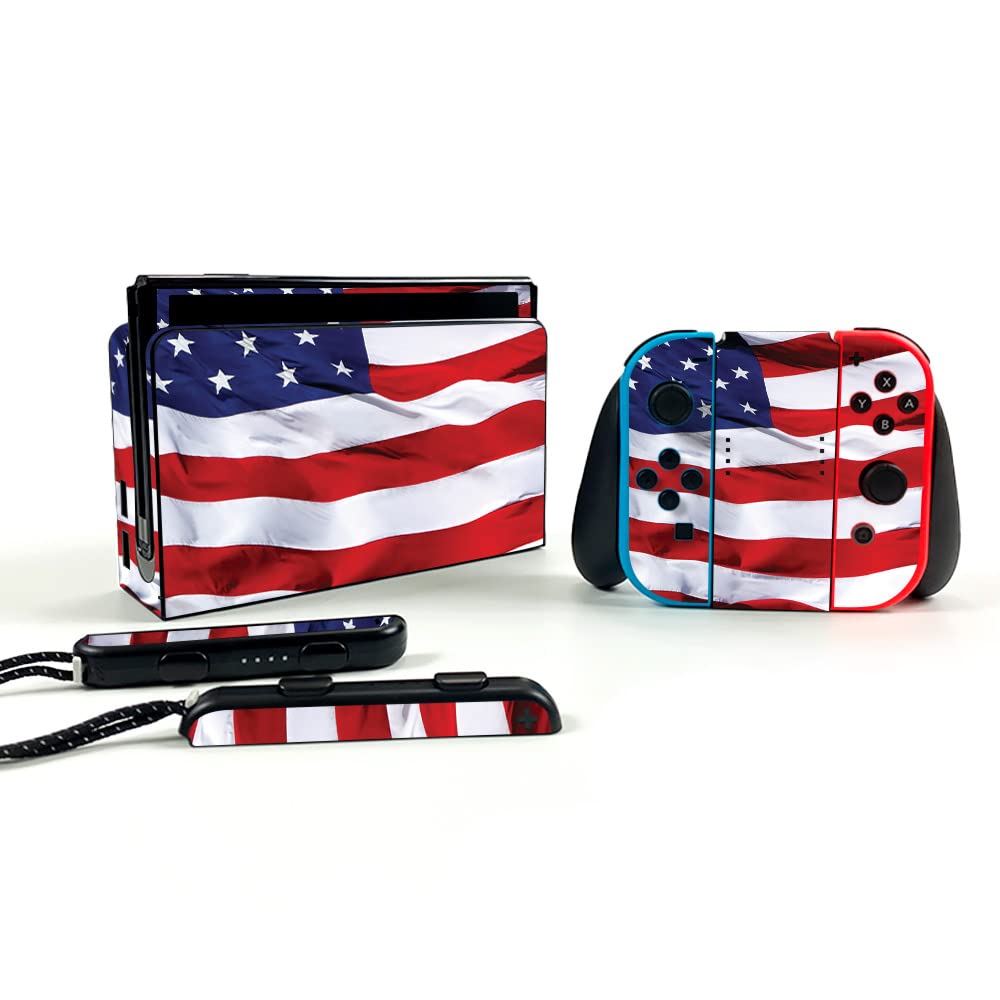 MightySkins Skin Compatible with Nintendo Switch OLED - American Flag | Protective, Durable, and Unique Vinyl Decal wrap Cover | Easy to Apply, Remove, and Change Styles | Made in The USA