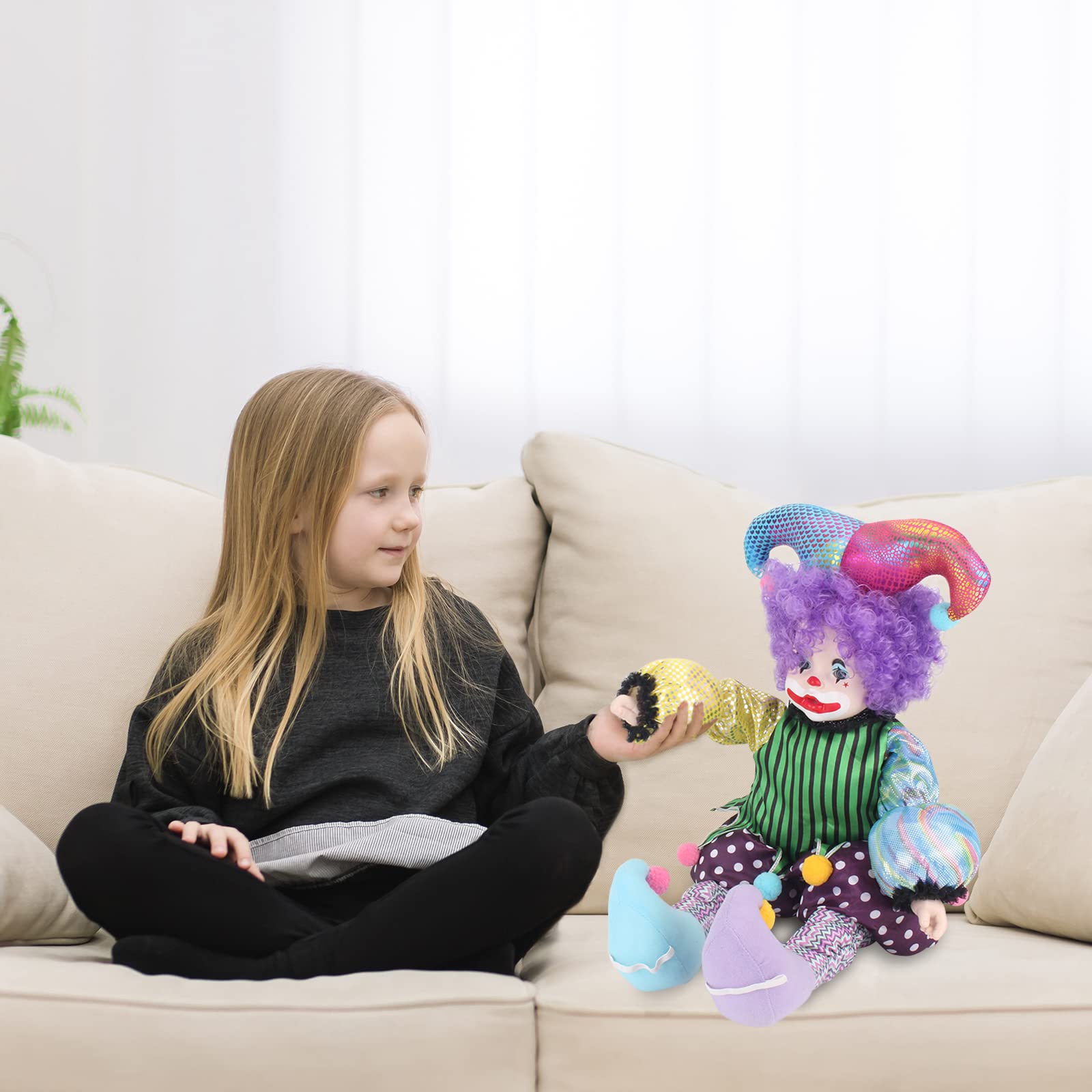 GARUNK 37.4" Plush Clown Doll - Baby Girl Birthday Gift - Cute Stuffed Toy with Retractable Arms & Legs, Purple