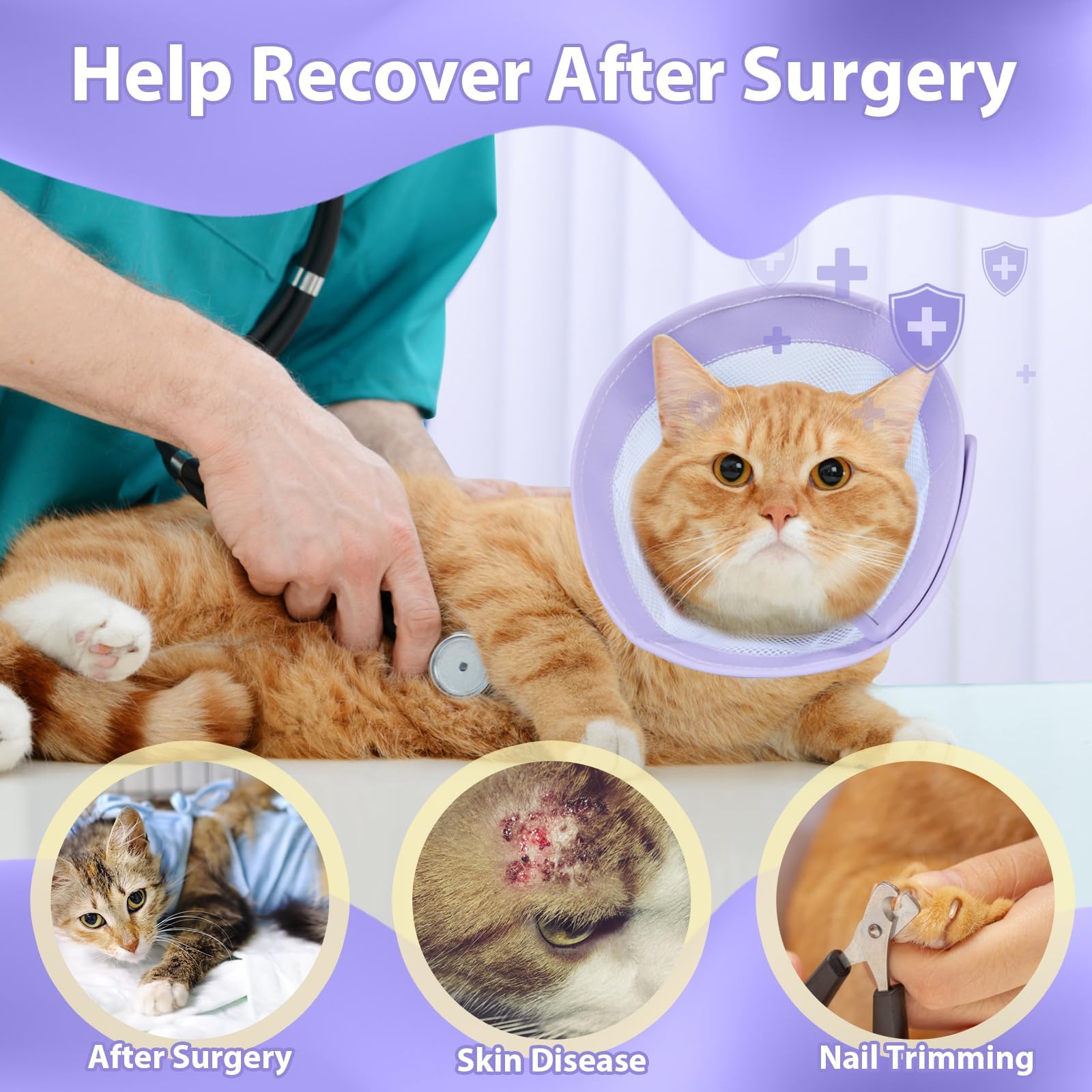 Cat Cone, Soft Cat Cone Collar(Purple, L)