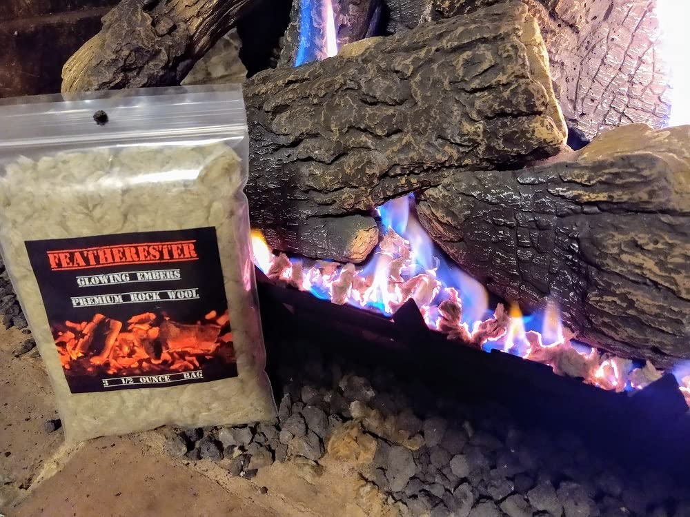 Gas Fireplace Logs ~ Glowing Ember's ~ Premium Rock Wool ~ 3 1/2 Ounces ~ Convenient Storage Hanging Hole ~ Vented Natural Gas Or Liquid Propane Fuels Friendly