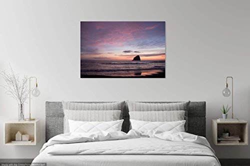 Coastal Sunset CANVAS Print Afterglow Glowing Pink Clouds Beach Photography Pastel Sky Oregon Coast Wall Art Nature Photo Ocean Home Decor Ready to Hang