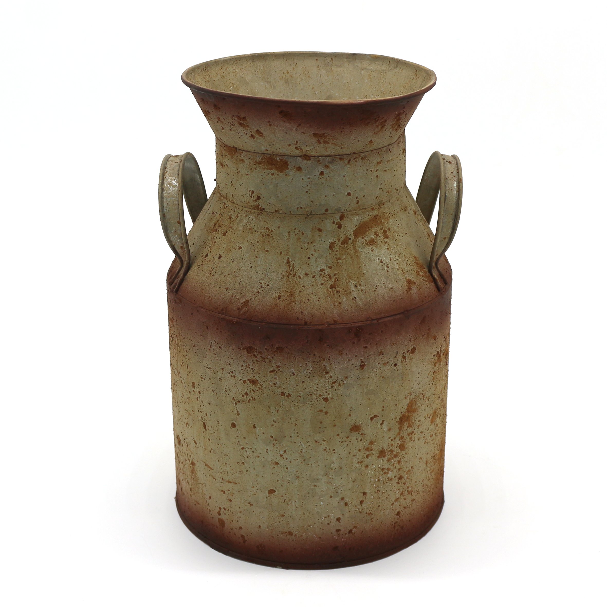 CVHOMEDECO. Farmhouse Galvanized Metal Milk Can, Old Rustic Primitives Jug Vase for Home and Garden Décor. Grey