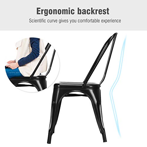 COSTWAY Metal Bar stools Set of 4, with Removable Back, Cafe Side Chairs with Rubber Feet, Stylish and Modern Chairs, for Kitchen, Dining Rooms, and Side Bar