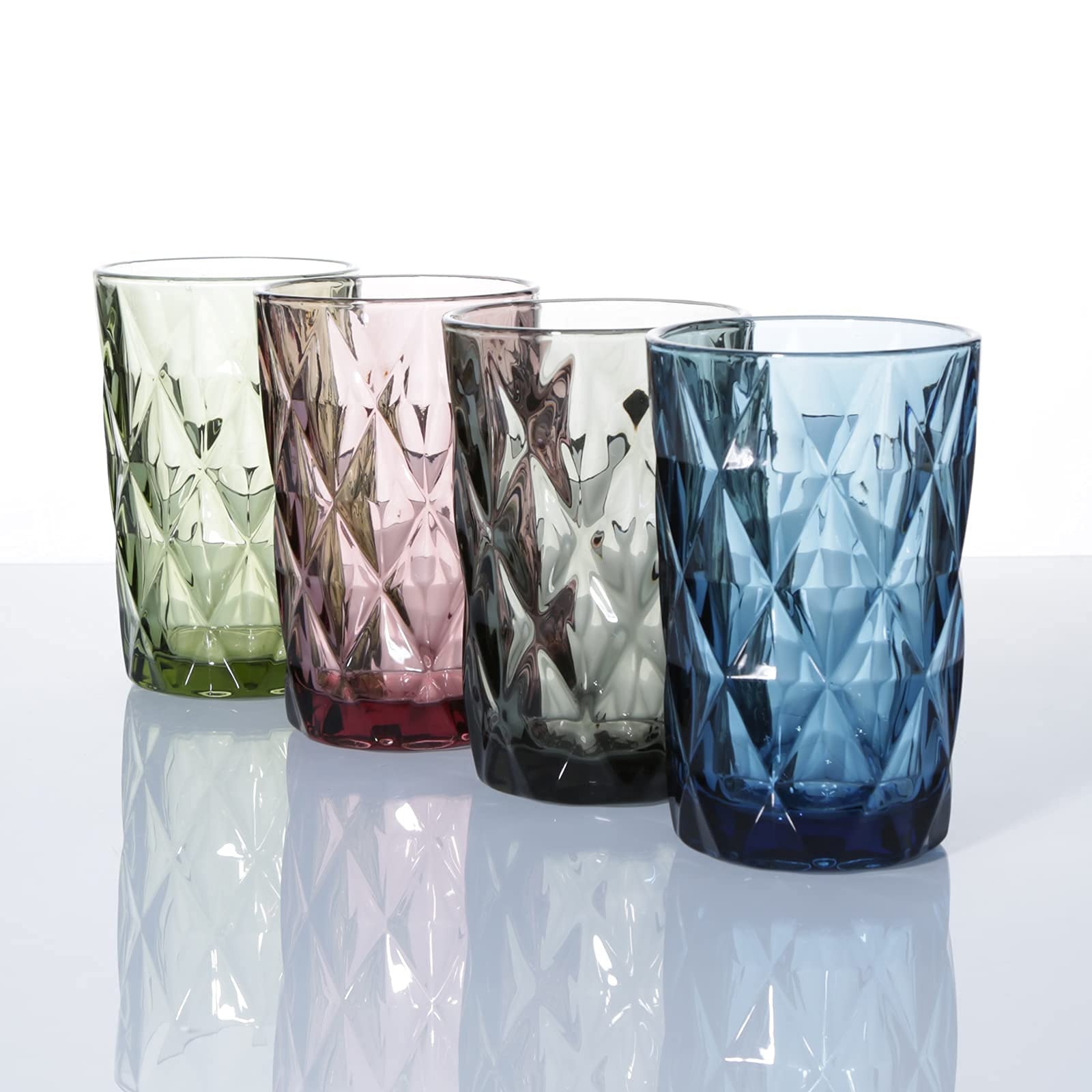 Bandesun Drinking Glass set of 6 Modern Glassware Diamond Pattern Tumbler Cup(12 OZ),for Water,Cocktail,Milk,Juice and Beverage