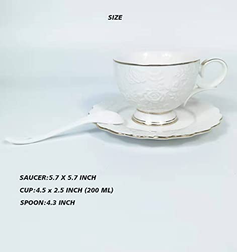 Ceramic Coffee Cup Set with Saucer Spoon 3 Piece Flower Elegant Vintage Coffee Cup,for Milk Afternoon Tea Black Tea(6.7 oz)