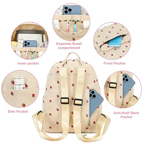 Bluboon Girls Mini Backpack Womens Small Backpack Purse Teens Cute Casual School Bookbag(Corduroy Strawberry)