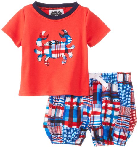 Mud Pie Baby-Boys Newborn Crab Plaid Diaper Cover Set, Multi, 9-12 Months