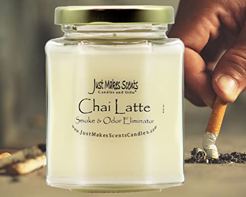 Chai Latte Scented Smoke and Odor Eliminator Candle - Neutralizes Cigarette, Food and Pet Smells - Hand Poured in The USA by Just Makes Scents