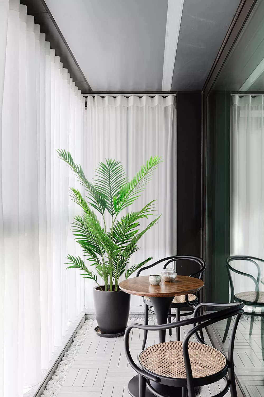 JUSTOYOU 2 Pack Artificial Palm Tree Plant, 5FT Large Fake Silk Tree with Pot for Indoor and Outdoor Home Office Garden Modern Decoration Gift (2 Pack)
