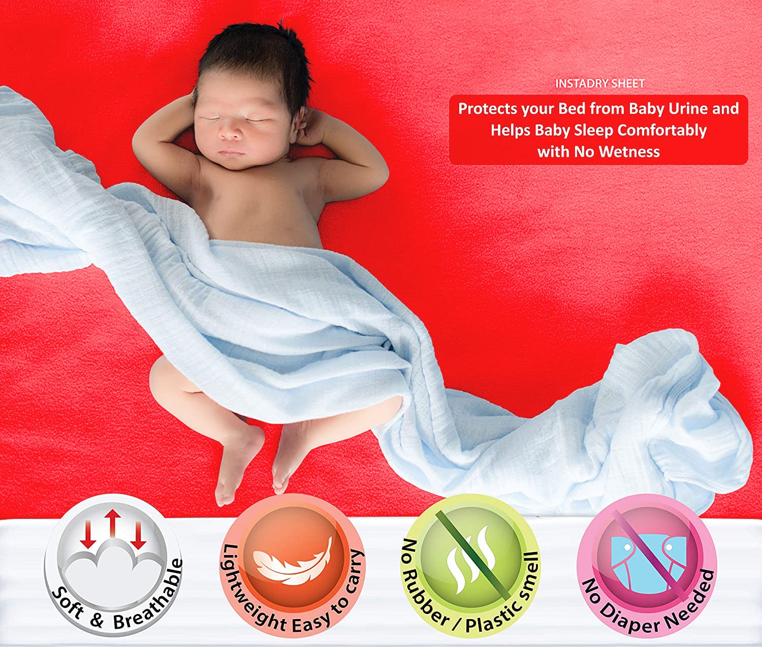 Baby Dry Sheet Waterproof Bed Protector Bed Pad, Washable Waterproof Mattress Protector Urine Bedwetting, Reusable Mat for Toddler Underpad Sheet for Incontinence - Red, XX-Large - 87"x55"