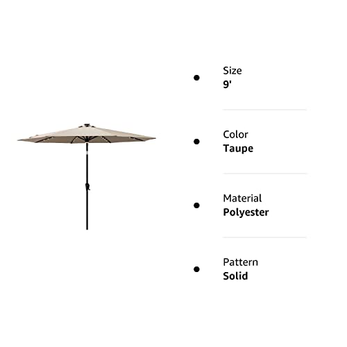 C-Hopetree 9 ft Outdoor Patio Market Table Umbrella with Solar LED Lights and Tilt, Taupe