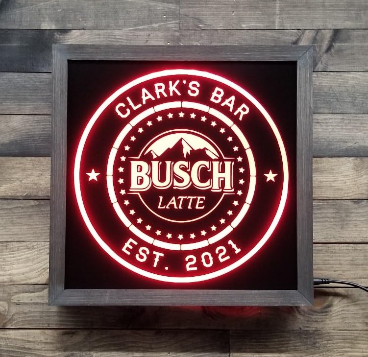 Beer Sign - Busch Latte - Personalized - Custom - LED Sign - Lighted Beer Sign for Bar Pub Man Cave Game Room Home Bar Wall Decor - Remote Control Color Changing - Made in USA -