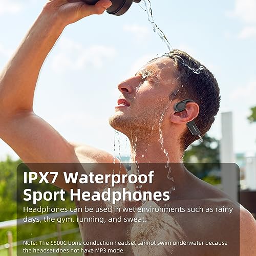 CelsusSound S800C Bone Conduction Headphones,IPX7 Waterproof Sports Earbuds with Noise-Canceling MIC,Bluetooth 5.3 Open-Ear Wireless Headset for Outdoor Running Cycling Hiking,10H Playtime(Grey)