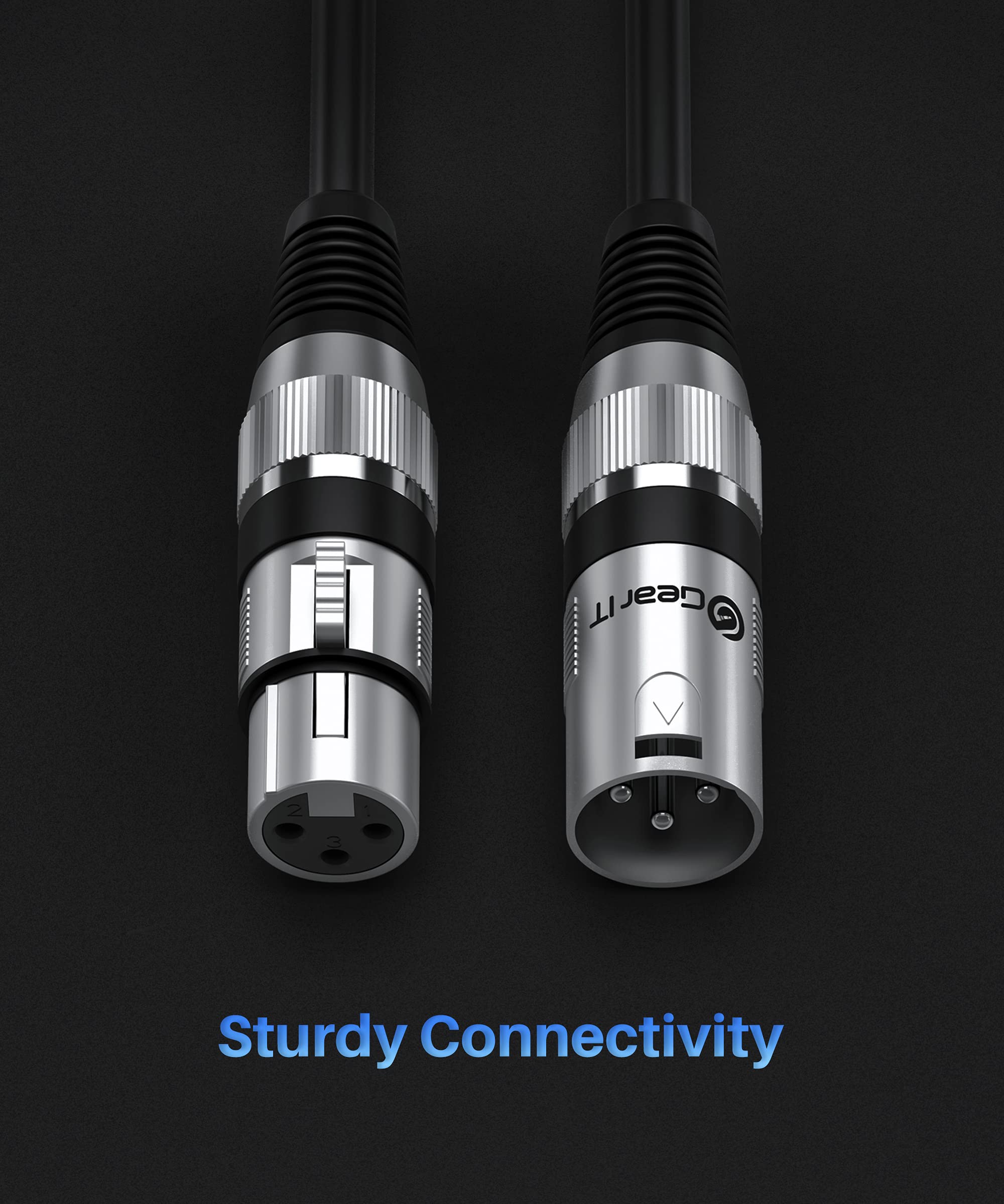 GearIT XLR to XLR Microphone Cable (1 Feet, 2 Pack) XLR Male to Female Mic Cable 3-Pin Balanced Shielded XLR Cable for Mic Mixer, Recording Studio, Podcast - Black, 1Ft, 2 Pack
