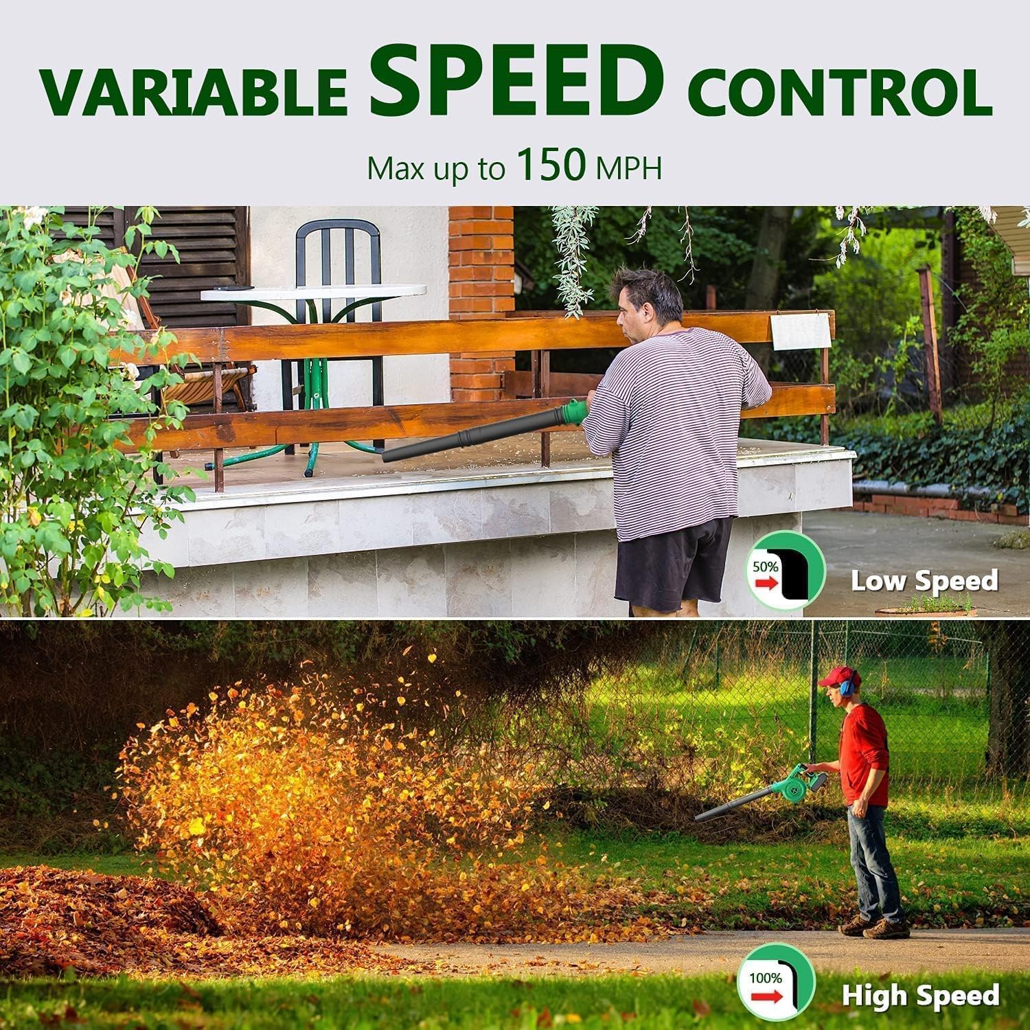 K I M O. Cordless Leaf Blower & Vacuum w/2 X 2.0 Battery & Charger, 2-in-1 20V Leaf Blower Cordless,150CFM Lightweight Mini Cordless Leaf Vacuum, Handheld Electric Blowers for Lawn Care/Dust/Pet Hair