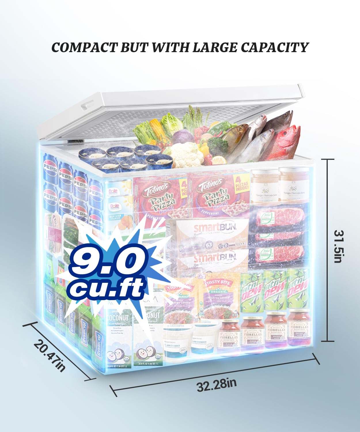 Chest Freezer 9.0 cu.ft Compact Freezer Top Door, White Deep Freezer Low Noise Manual defrost 7-grade Temperature Control with Removable Basket, Applicable to Kitchen Office Dorm