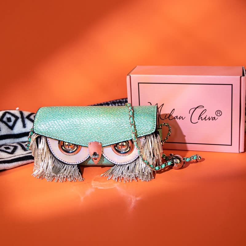 Designer Purse Owl Glitter Purse Beaded Fringe Crossbody Bags for Women Chain Shoulder Bag MC-1028GN