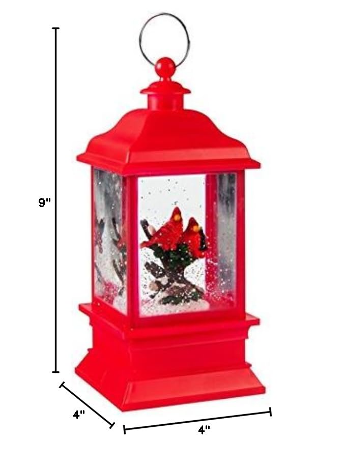 Cypress Home Beautiful Christmas Cardinal Glass LED Water Lantern Table Décor - 4 x 4 x 9 Inches Indoor/Outdoor Decoration for Homes, Yards and Gardens