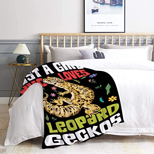 Leopard Gecko Blanket,Funny Gecko Gifts,Just A Girl Who Loves Leopard Gecko Flannel Throw Blanket,Super Soft Cozy Blanket,Fuzzy Warm Cozy Bedding Blankets for Couch Bed,40"x50"-Throw Size for Kids