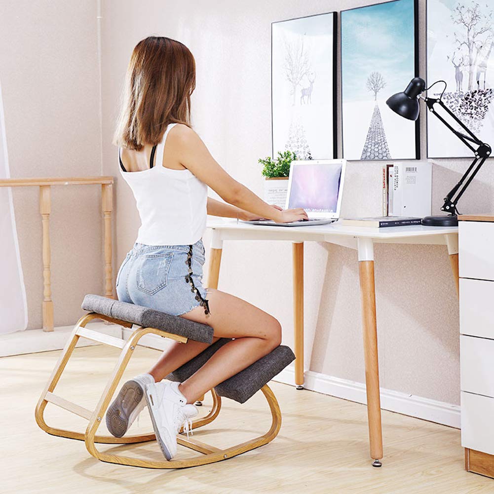 APOE Ergonomic Kneeling Chair with Back Support, Knee Chair Posture Correction Desk Stool for Home Office, Thick Comfortable Cushions, Gray
