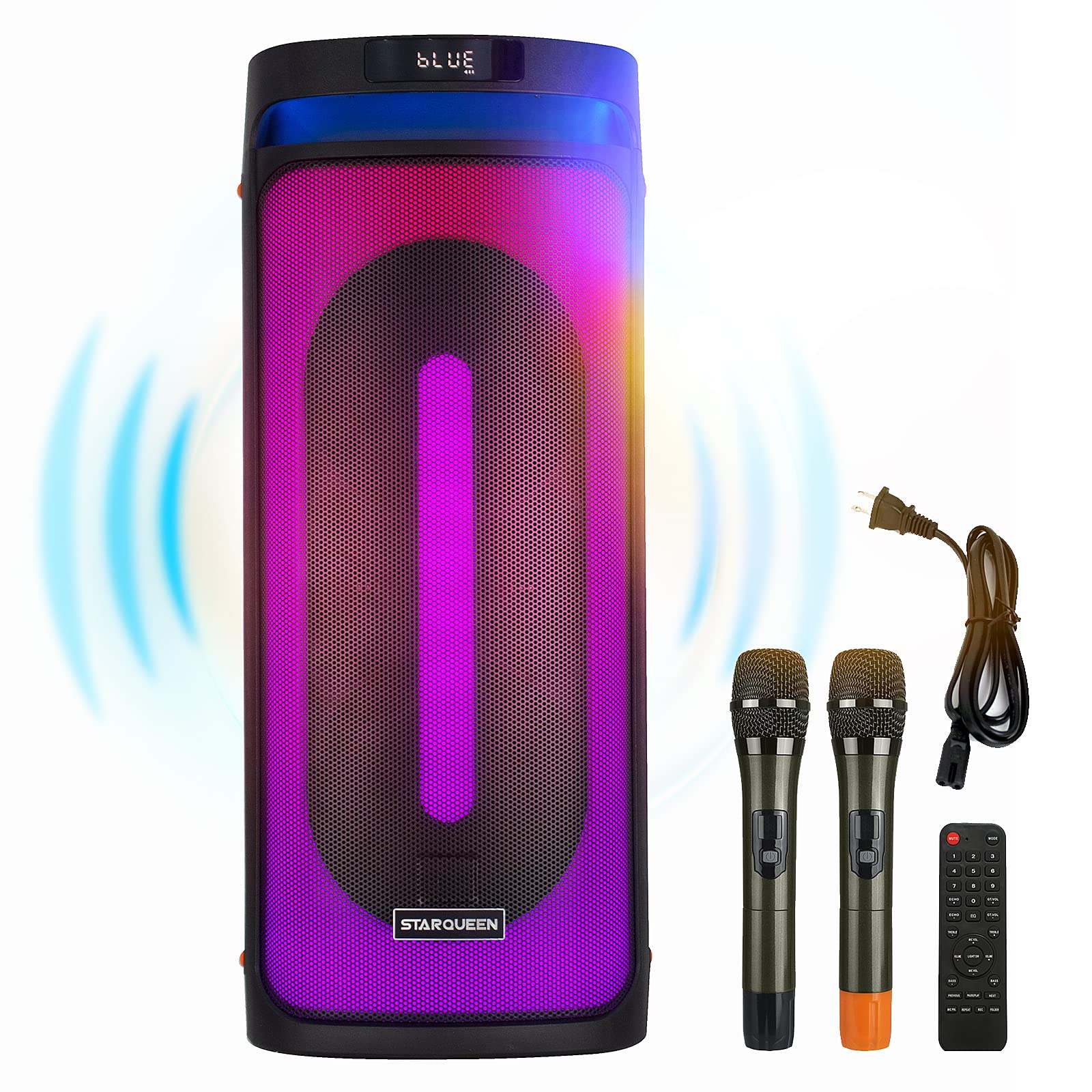 Portable Karaoke Speaker Karaoke Machine System 200 Watt Peak Power Bluetooth for Adults Kids PA Stereo with Dual 6.5" Woofer, DJ Lights, 2 Wireless Mics, LCD Screen, Recording/MP3/USB/TF