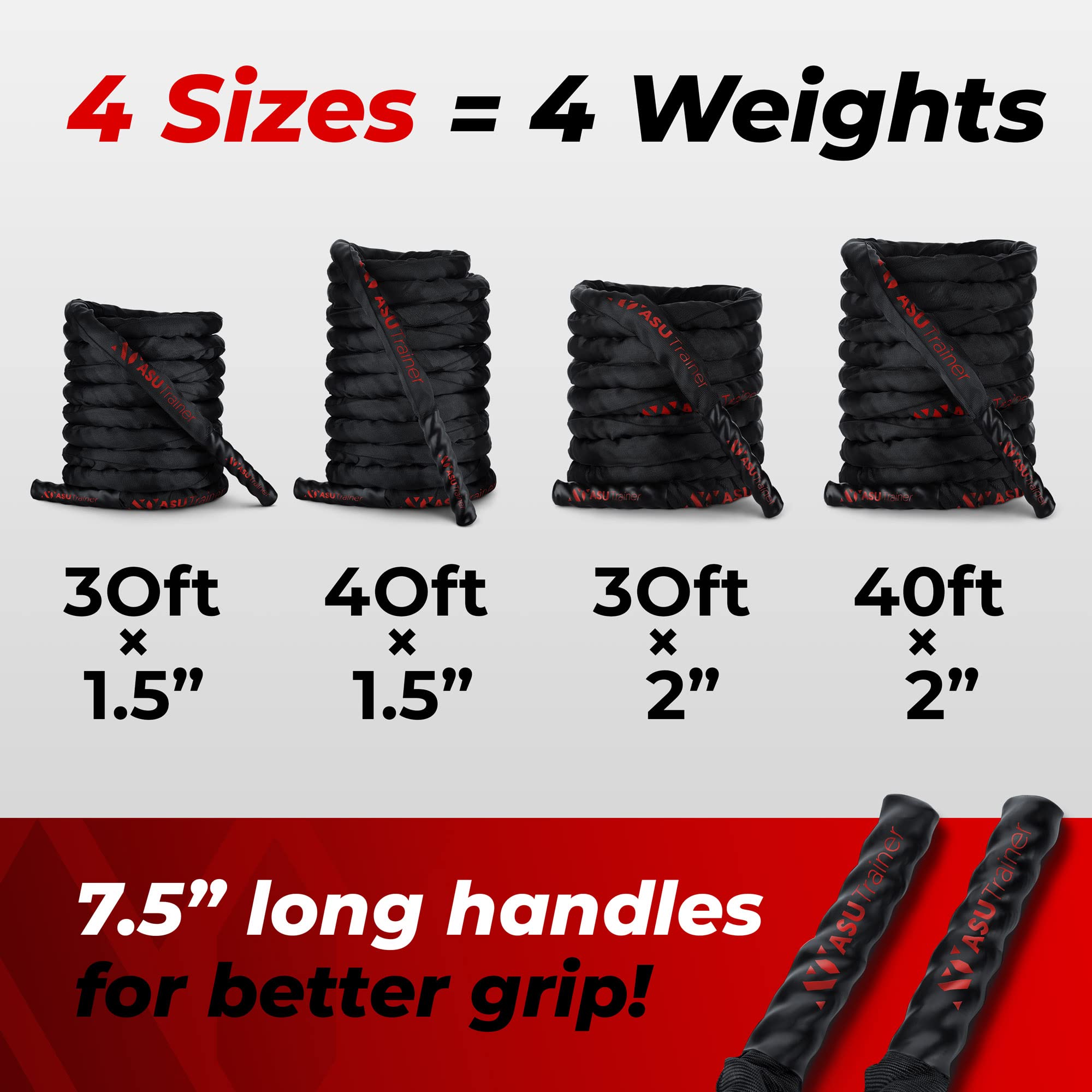 ASU Trainer Poly Dacron Weighted Battle Ropes for Home Gym β Indoor/Outdoor Workout Rope with Sleeve, Heat-Shrink Handles, & Anchor Kit β Exercise Rope for Training/Fitness/Boxing, Army Battle Rope