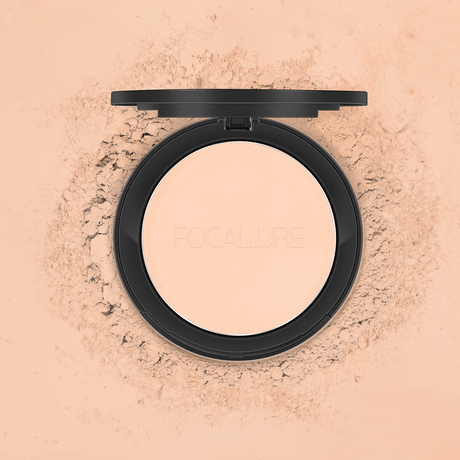 FOCALLURE Flawless Pressed Powder, Control Shine & Smooth Complexion, Pressed Setting Powder Foundation Makeup, Portable Face Powder Compact, Long-Lasting Matte Finish, Porcelain