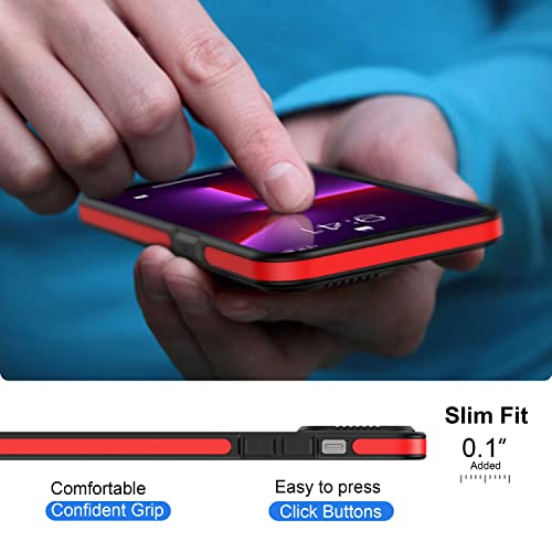 Casus Shockproof Translucent Matte Hard Back Cover with Soft Silicone Grip Frame Slim Thin Designed for iPhone 14 Pro Max Case (2022) - Red|Black